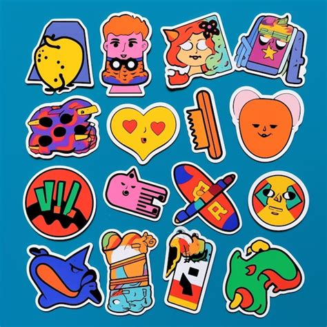 Premium Ai Image A Close Up Of A Bunch Of Stickers On A Blue Surface