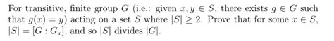 solved for transitive finite group g i e given x y∈s