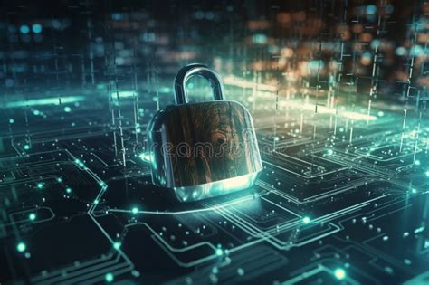Cyber Security Concept With Padlock On Circuit Board 3d Rendering Generative Ai Stock