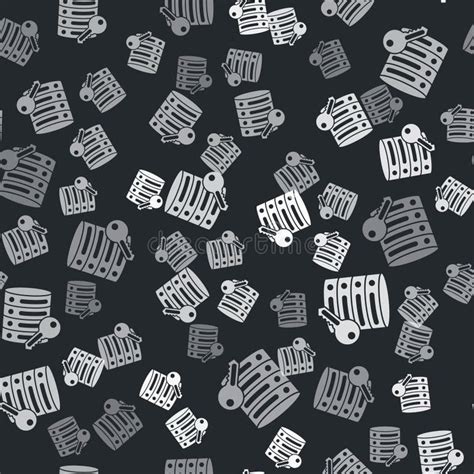 Grey Server Security With Key Icon Isolated Seamless Pattern On Black Background Security