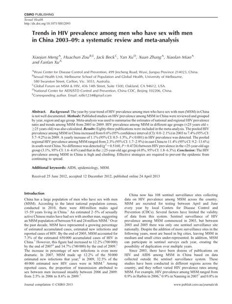 Pdf Trends In Hiv Prevalence Among Men Who Have Sex With Men In China