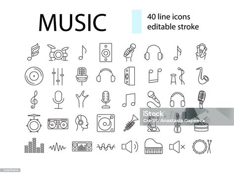 음악 개요 아이콘 모음입니다 콘서트 아이템 헤드폰 마이크 및 Dj 뮤지컬 가게 고립된 벡터 그림 아이콘에 대한 스톡 벡터 아트 및 기타 이미지 Istock