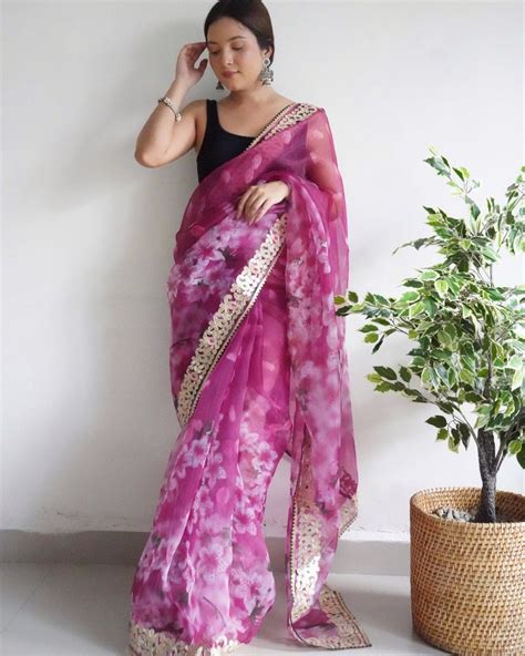 Floral Printed Organza Saree With Blouse At ₹ 1155 Printed Sarees In