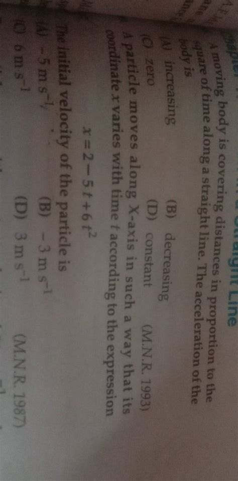 A Particle Moves Along X Axis In Such A Way That Its Coordinate X Varies