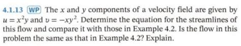 Solved 4113 Wp The X And Y Components Of A Velocity Field