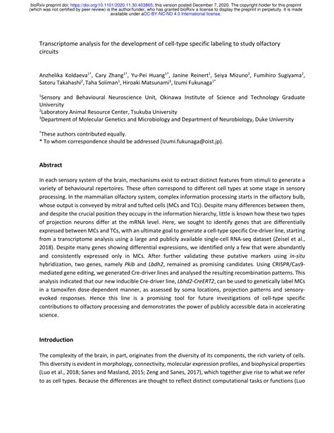 Pdf Transcriptome Analysis For The Development Of Cell Type Specific