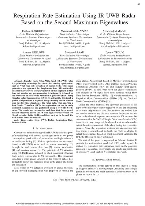 Pdf Respiration Rate Estimation Using Ir Uwb Radar Based On The Second Maximum Eigenvalues