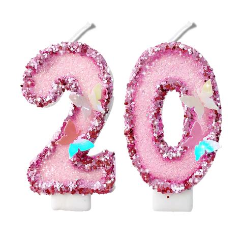 28 Pink Butterfly Glitter Number Candles Many Colors 20th
