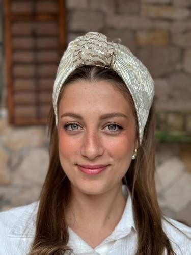 סרט קשירה לשיער ברוקרט זהב לבן עם פייט נופל זהב לבן סרט שיר רחב חצי