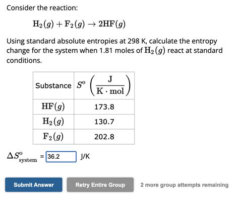 Solved Consider The Reaction H2 G F2 G →2hf G Using