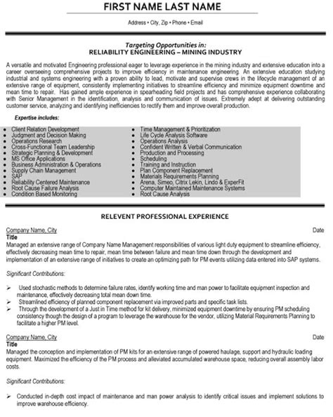 Reliability Engineer Resume Reliability Engineer Resume Sample Template