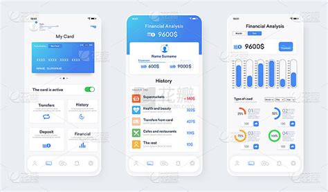 网上银行手机应用UI UX GUI设置钱包购物我的账户资金转账账单支付产品详情移动银