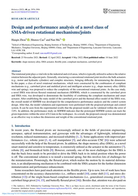 Pdf Design And Performance Analysis Of A Novel Class Of Sma Driven
