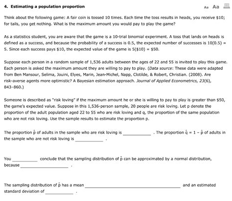 Solved 4 Estimating A Population Proportion Aa Aa Think