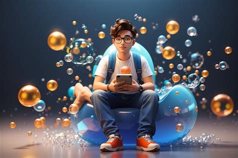 Premium Ai Image Social Media Concept Nerd Larry Sits On A Bubble