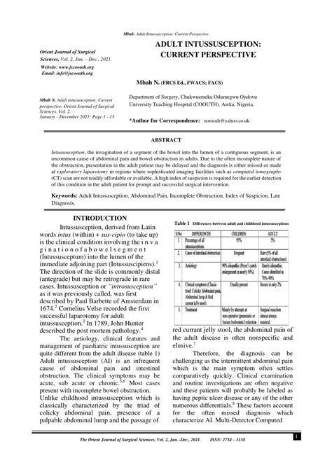 Pdf Adult Intussusception Current Perspective