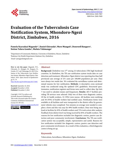 Pdf Evaluation Of The Tuberculosis Case Notification System Mhondoro
