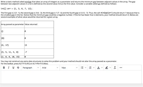 Solved Write A Static Method Called Mingap That Takes An