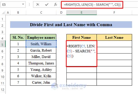 separate first and last name with space using excel formula 3 ways