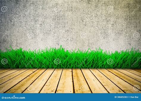 Background With Vintage Wall And Green Grass Stock Illustration Illustration Of Bokeh Floor