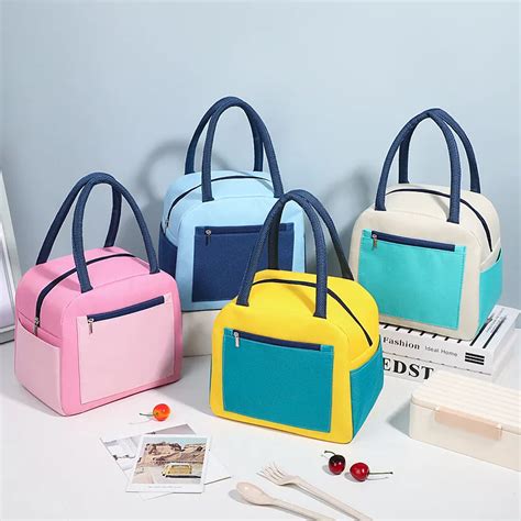 Portable Color Block Insulated Lunch Bag Premium Quality Leakproof