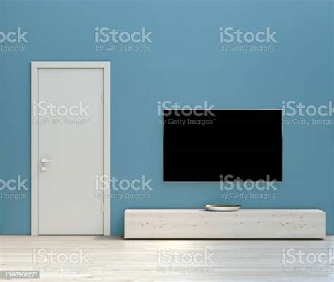 청록색 파란색 벽 높은 천장 흰색 문과 나무와 돌 바닥 모형 템플릿 배경 3d 렌더링 3d 일러스트와 현대 간단한 인테리어 디자인 거실 0명에 대한 스톡 사진 및 기타