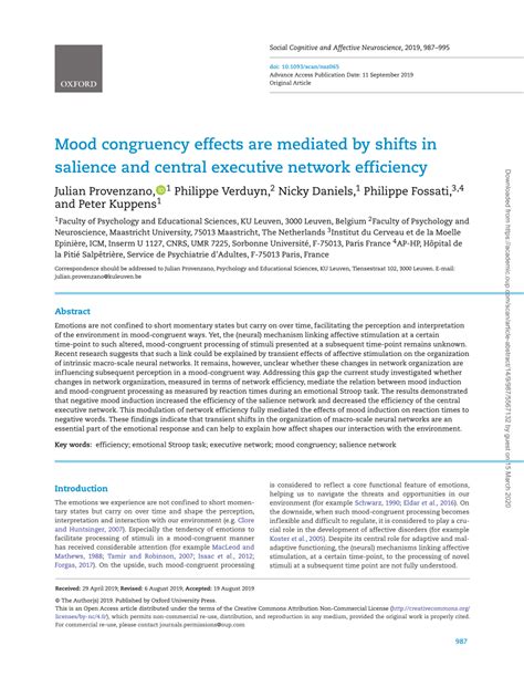 Pdf Mood Congruency Effects Are Mediated By Shifts In Salience And