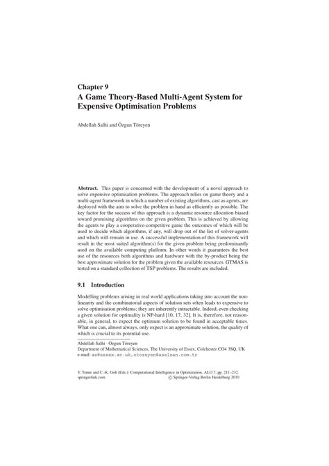 Pdf A Game Theory Based Multi Agent System For Expensive Optimisation