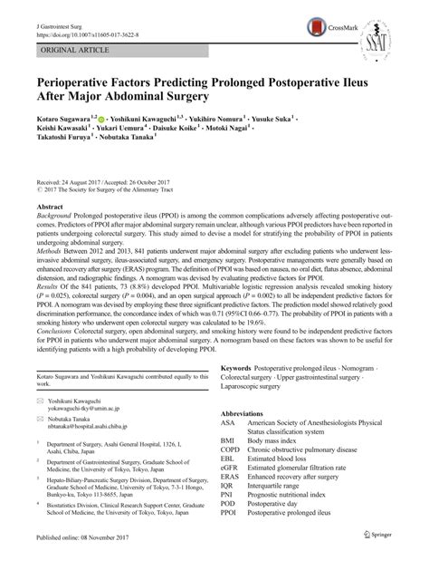 Pdf Perioperative Factors Predicting Prolonged Postoperative Ileus