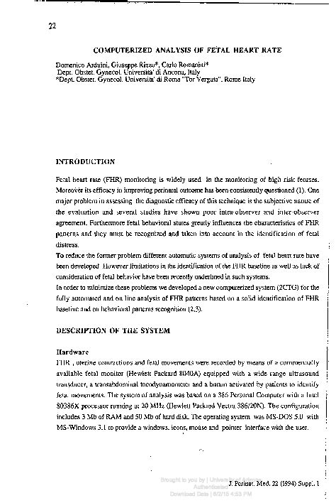 Pdf Computerized Analysis Of The Fetal Heart Rate
