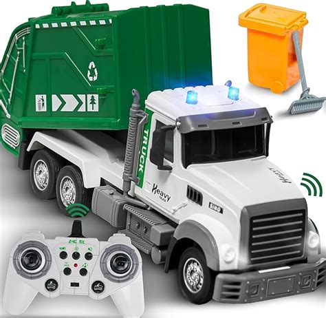 Joyx Rc Garbage Truck Toy With Lights Interactive Rechargeable Remote Control