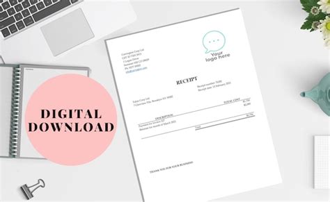 Excel Receipt Template Editable Receipt Add Your Own Logo Etsy