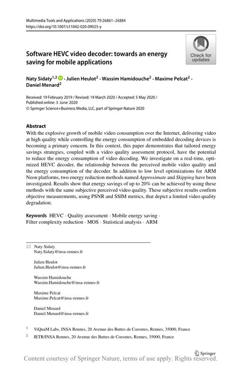 Software Hevc Video Decoder Towards An Energy Saving For Mobile Applications Request Pdf