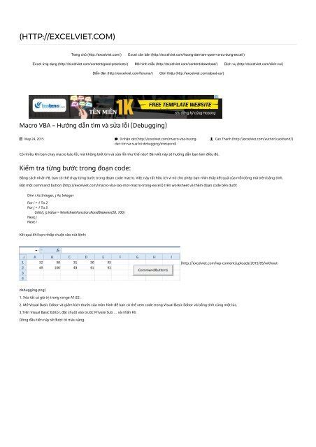 Macro Vba Hướng Dẫn Tìm Và Sửa Lỗi Debugging Excel Vietnam