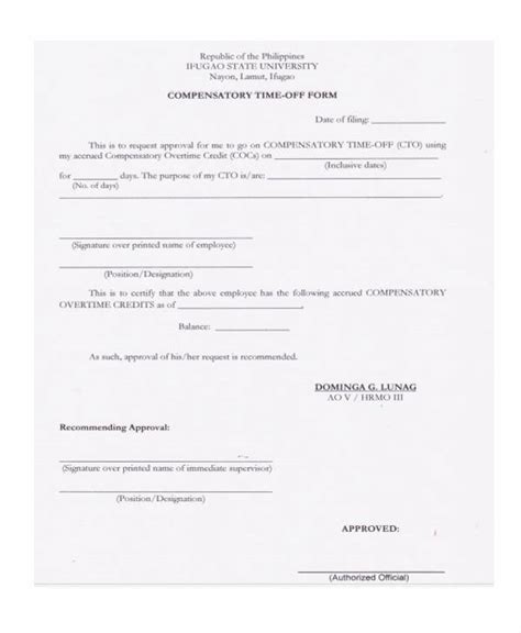 Compensatory Time Off Request Form Printable Pdf Download