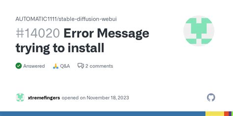 Error Message Trying To Install AUTOMATIC Stable Diffusion Webui Discussion GitHub