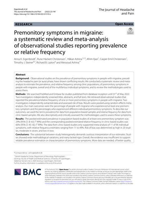 Pdf Premonitory Symptoms In Migraine A Systematic Review And Meta Analysis Of Observational