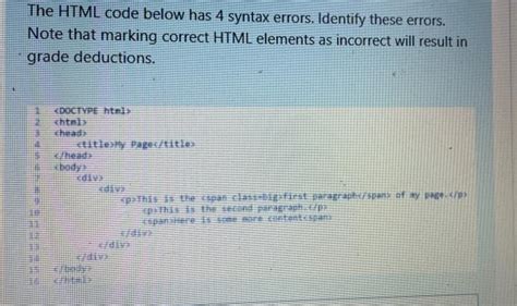 Solved The Html Code Below Has 4 Syntax Errors Identify
