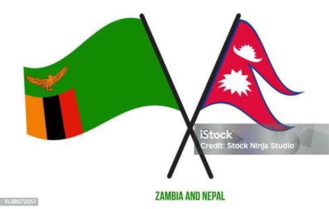 잠비아와 네팔 국기가 교차하고 평평한 스타일로 흔들립니다 공식 비율 올바른 색상 경제에 대한 스톡 벡터 아트 및 기타 이미지 경제 국기 기 Istock