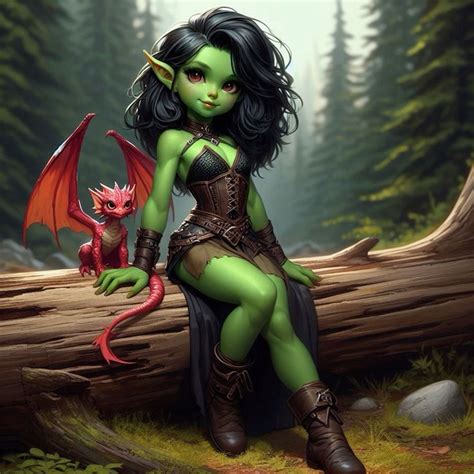 Female Goblin Warlock With Pseudodragon Familiar Dungeons And