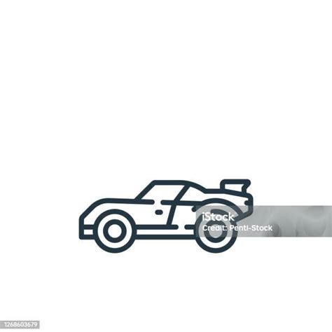 흰색 배경에 격리 된 레이스 카 벡터 아이콘 개요 웹 사이트 디자인 및 모바일 응용 프로그램 개발을위한 얇은 라인 경주 용