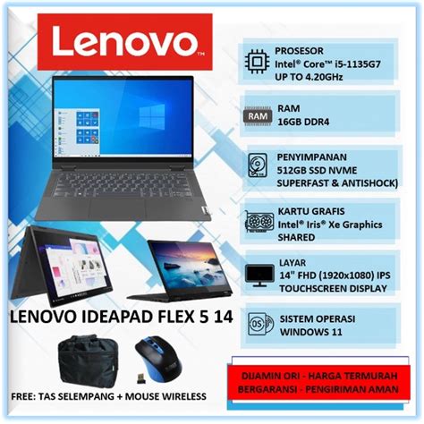 Jual Laptop Slim Touchscreen 2 IN 1 Lenovo Ideapad Flex 5 14 Inte Core I5 1135G7 Ram 16GB SSD