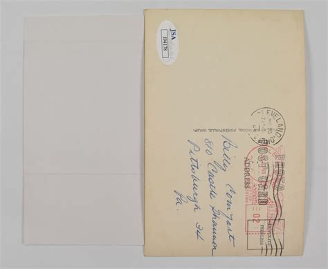 Ralph Kiner Cleveland Indians Signed Postcard Certified Jsa