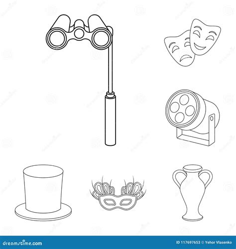 Theatrical Art Outline Icons In Set Collection For Design Theater Equipment And Accessories