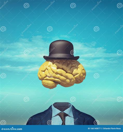Headless Business Suit With A Brain And A Hat Above Stock Illustration