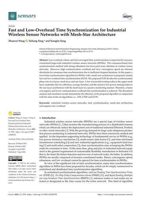 pdf fast and low overhead time synchronization for industrial wireless sensor networks with