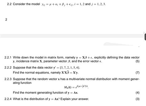solved 2 2 ﻿consider the model yij μ αi βj εlonij i 1 2 ﻿and