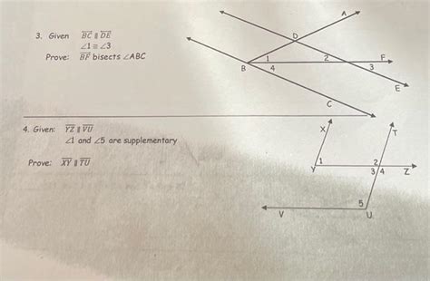 solved 3 given bc∥de prove bf bisects ∠abc 4 given yz∥vu
