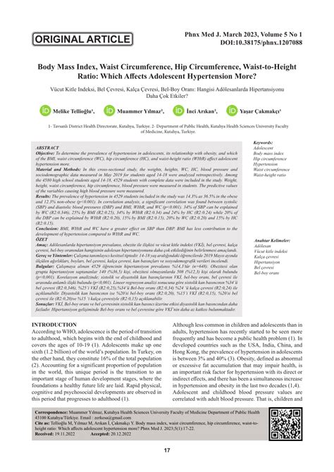 Pdf Body Mass Index Waist Circumference Hip Circumference Waist To