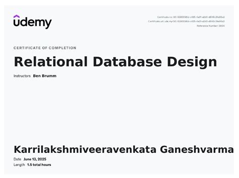 🎓 Thrilled To Share That Ive Successfully Completed The Relational Database Design Course On